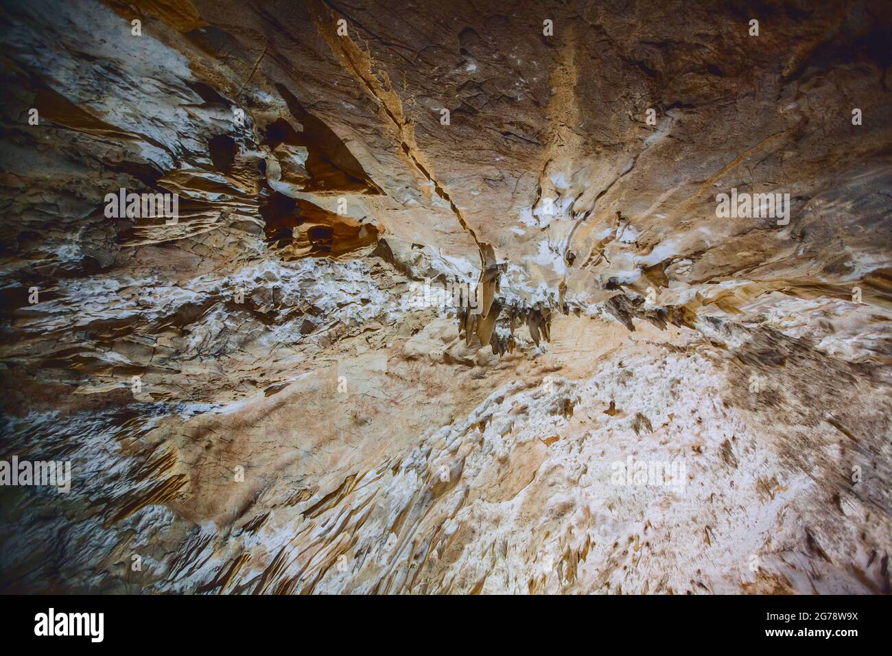 Underground cave, amazing scene , view of stalactites and stalagmite ...