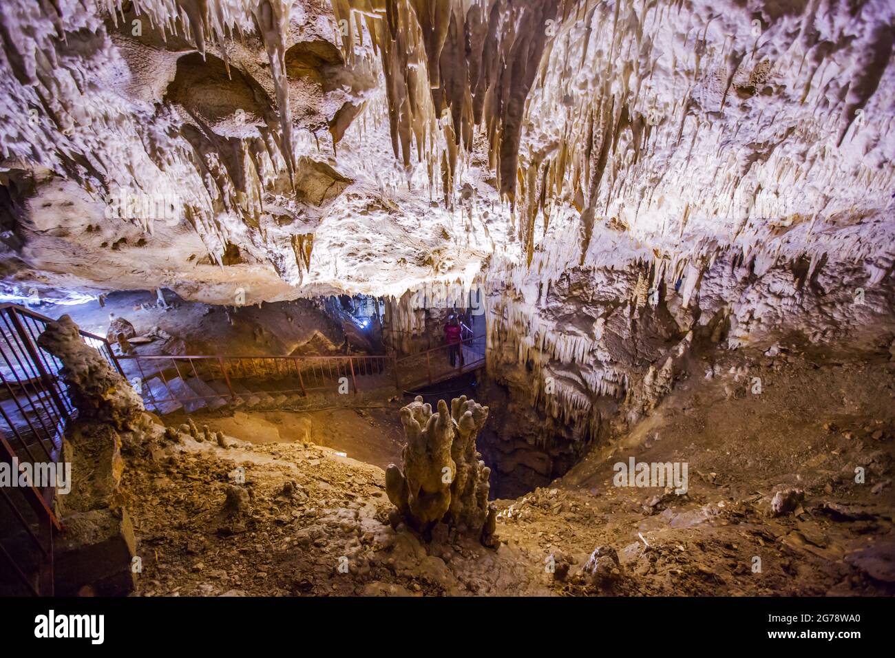 Underground cave, amazing scene , view of stalactites and stalagmite ...
