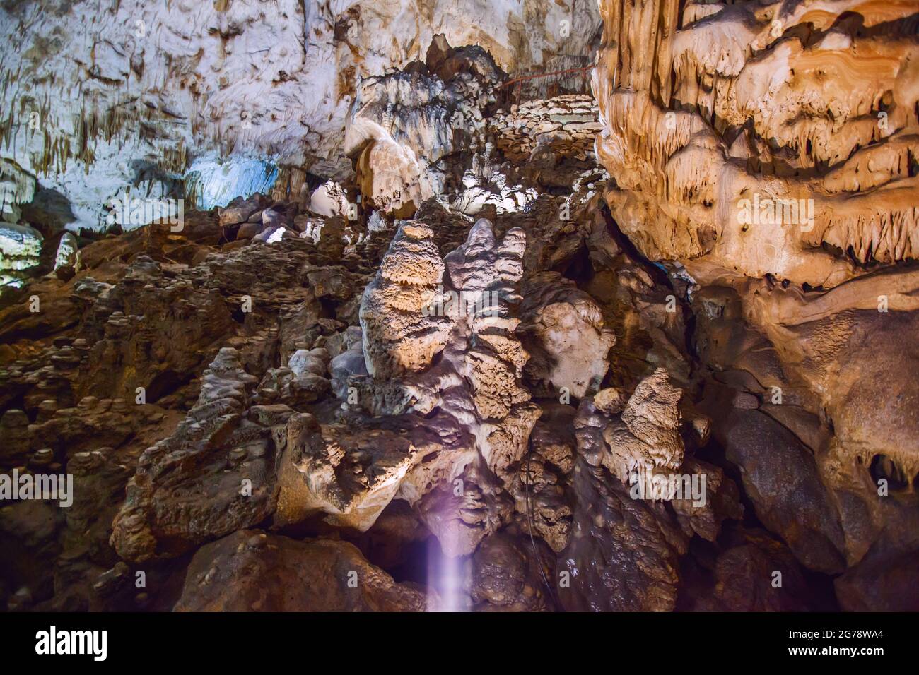 Underground cave, amazing scene , view of stalactites and stalagmite ...