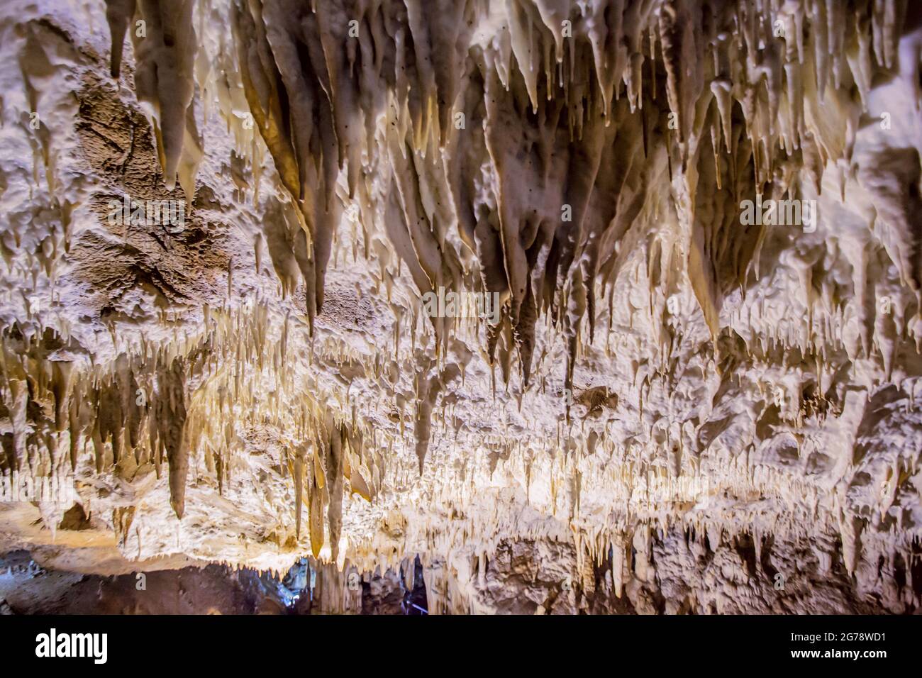 Underground cave, amazing scene , view of stalactites and stalagmite ...