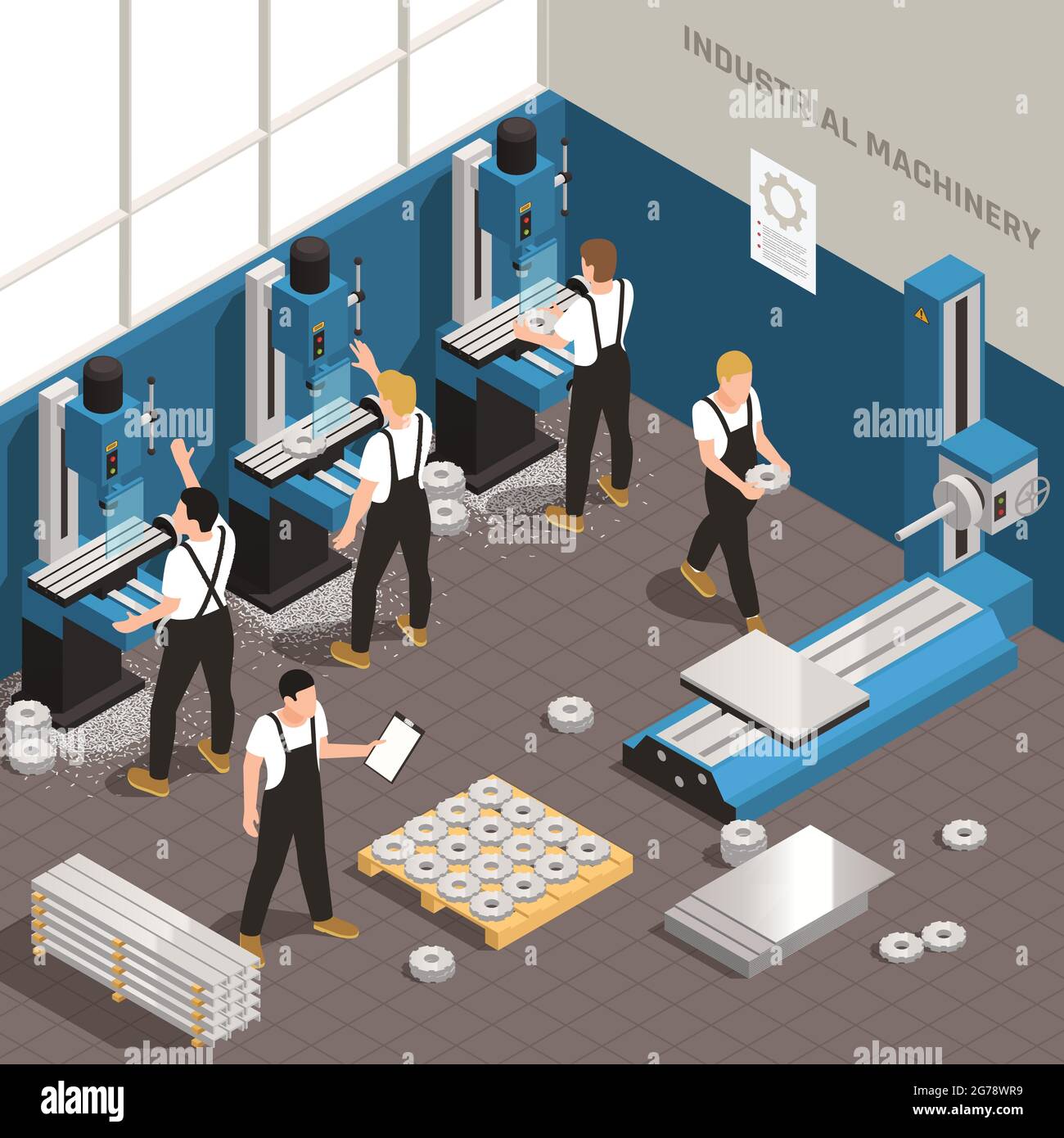 Industrial metalworking facility manufacturing process isometric ...