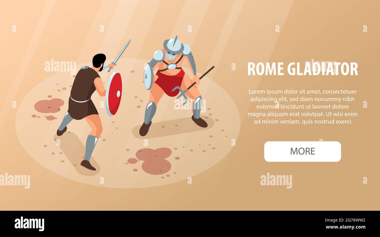 Isometric ancient rome gladiators horizontal banner with editable text ...