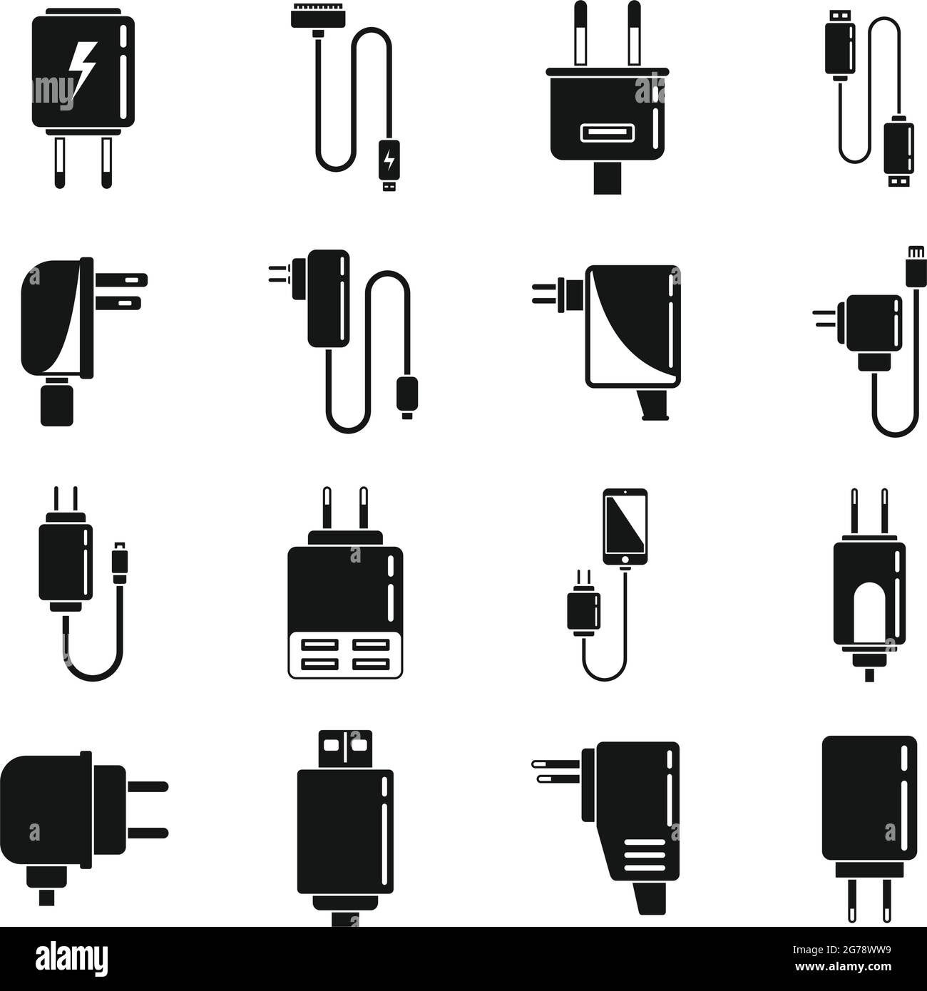 Mobile charger icons set simple vector. Usb cable. Device charger Stock ...