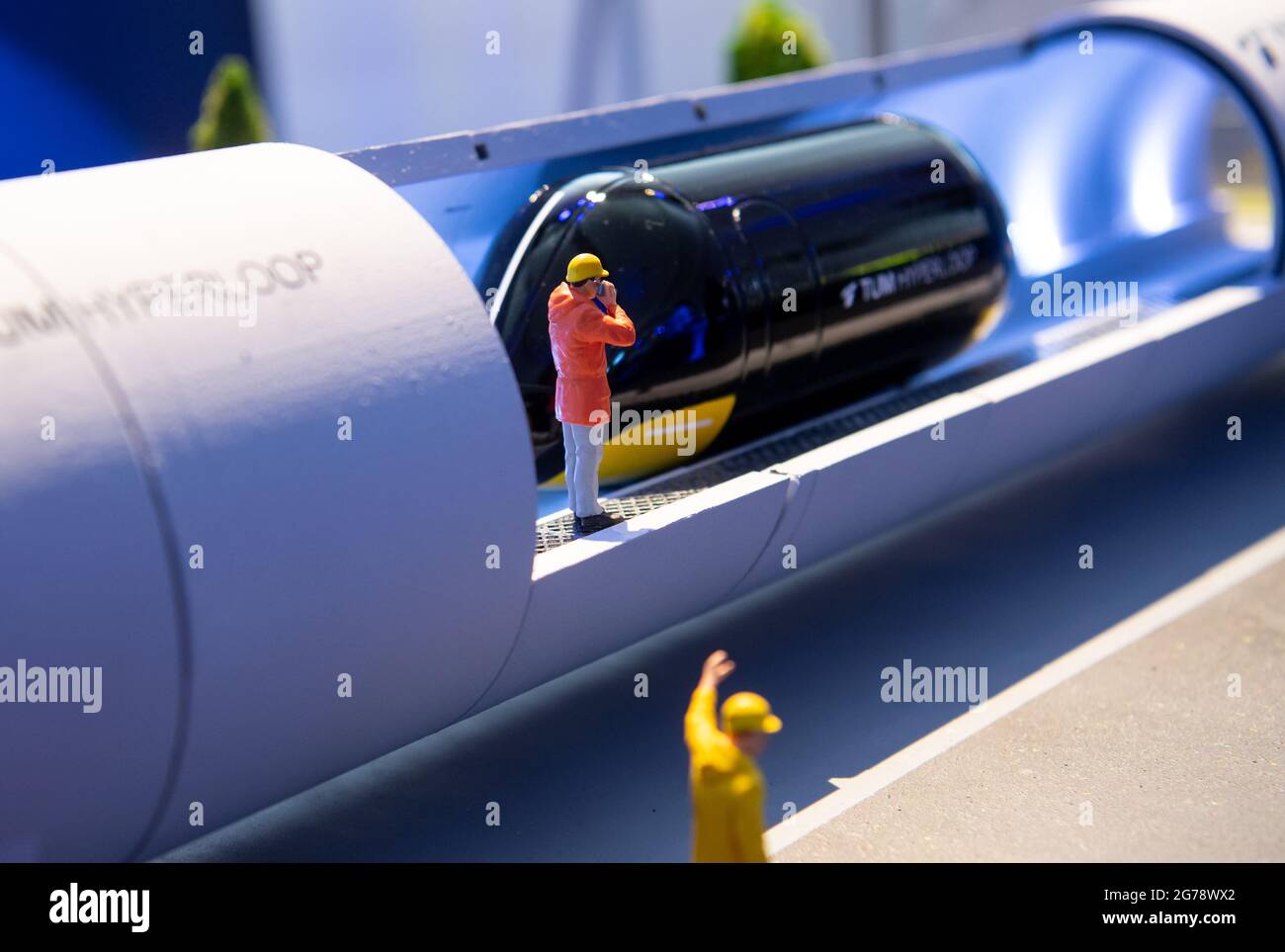 Ottobrunn, Germany. 12th July, 2021. A model of the Hyperloop project ...