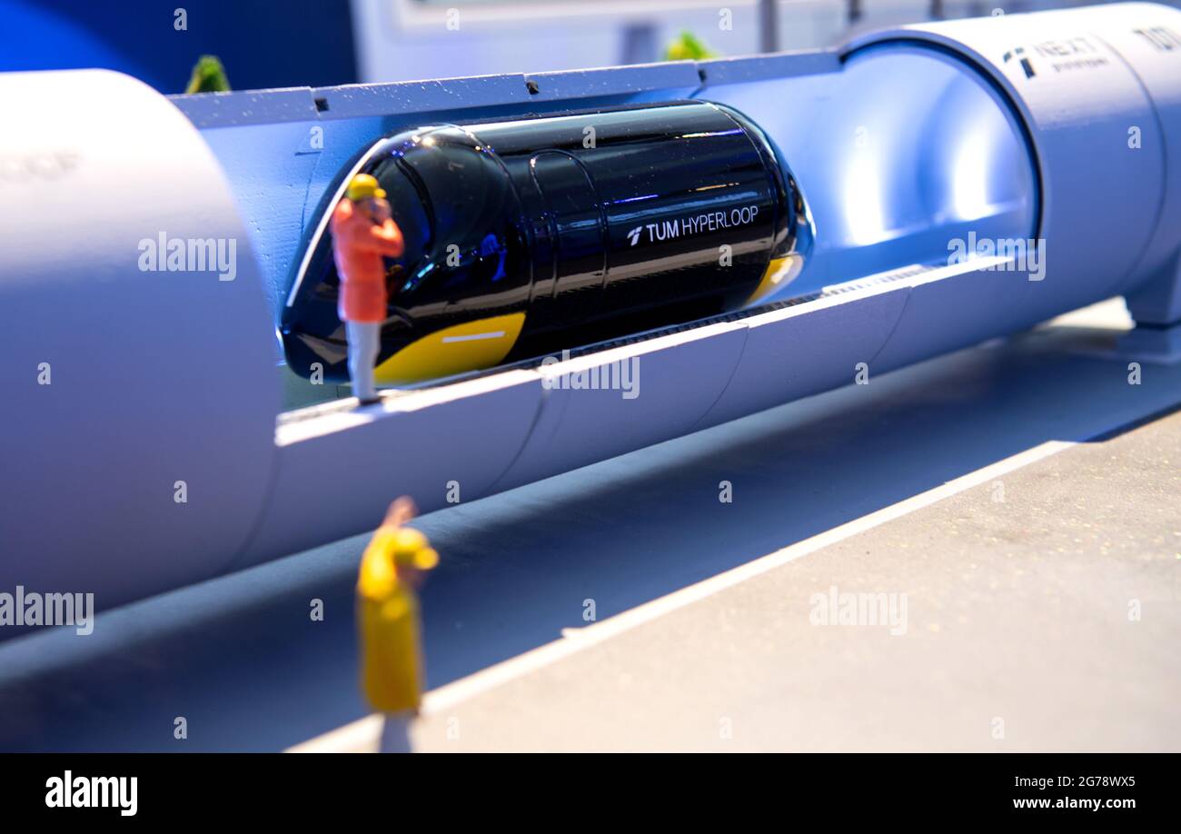 Ottobrunn, Germany. 12th July, 2021. A model of the Hyperloop project ...