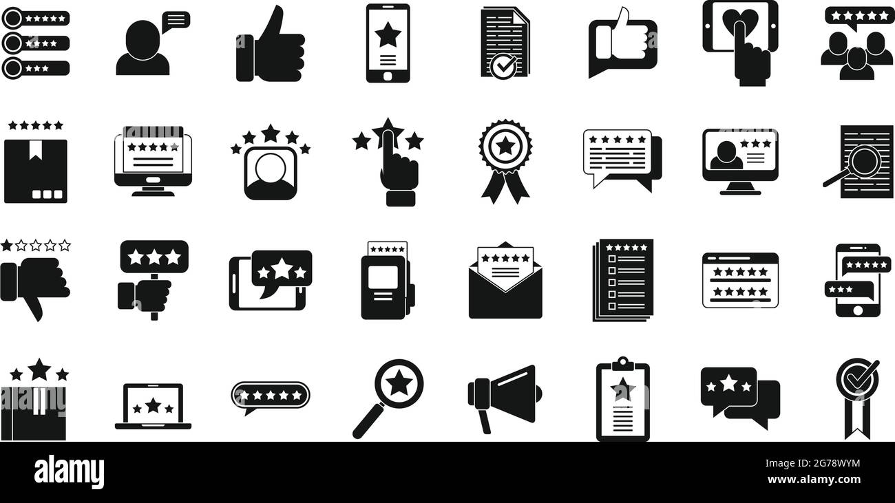 Product review icons set simple vector. Online survey. Sale reputation ...