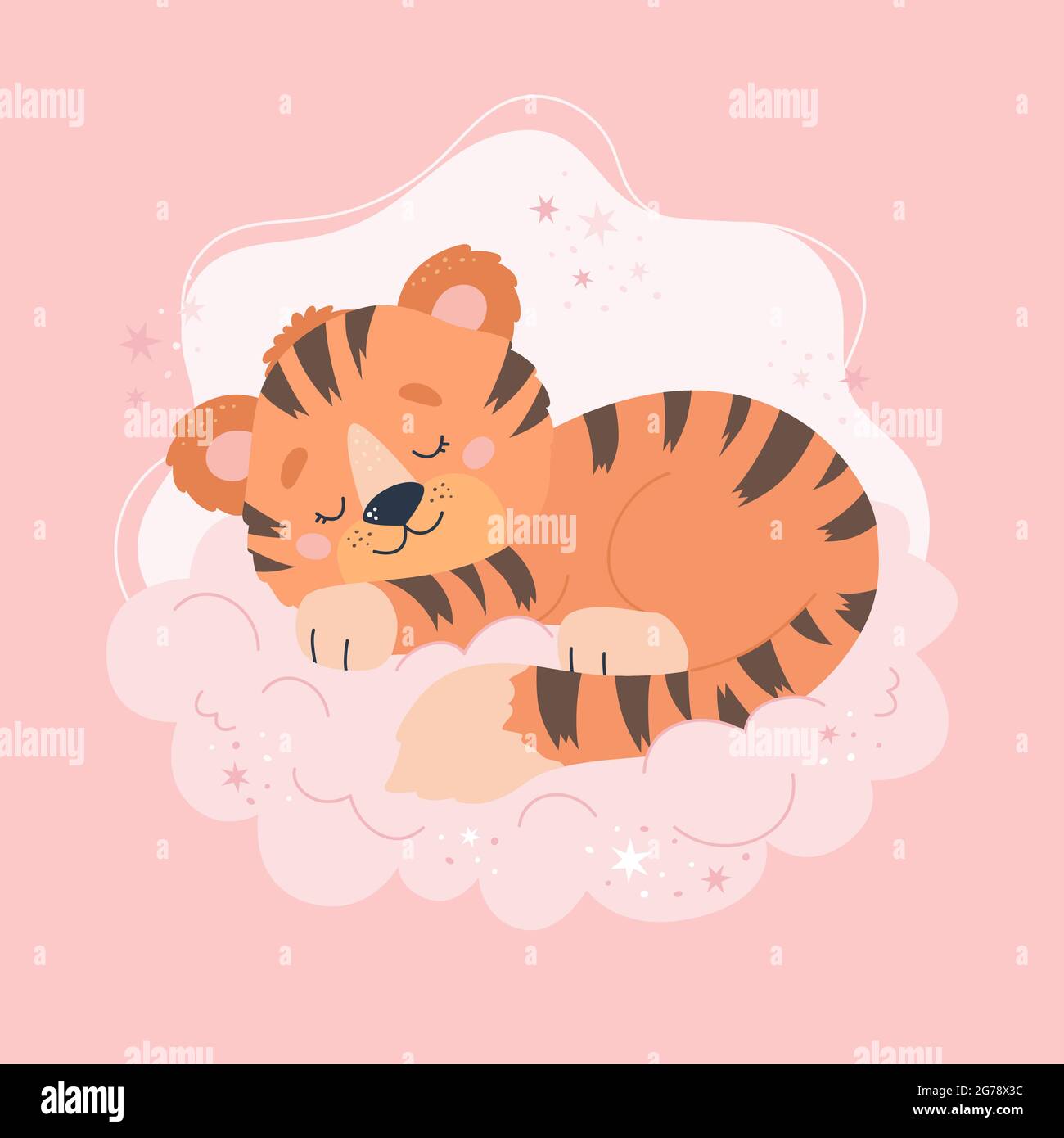 Cute tiger sleeping on cloud. Baby animal concept illustration for ...