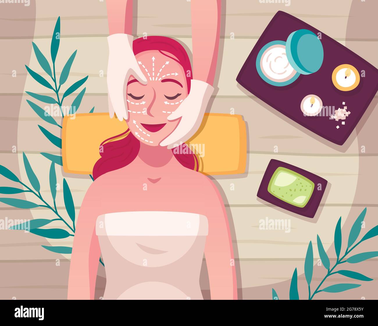 Skincare cartoon composition with young woman face treatment procedure ...