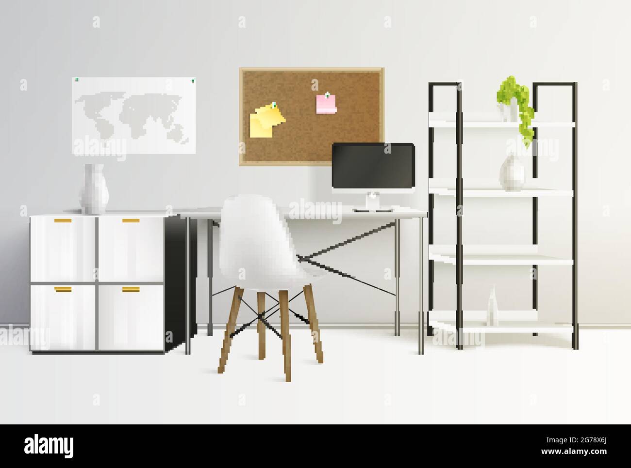 Office interior colored and realistic composition room fully equipped ...