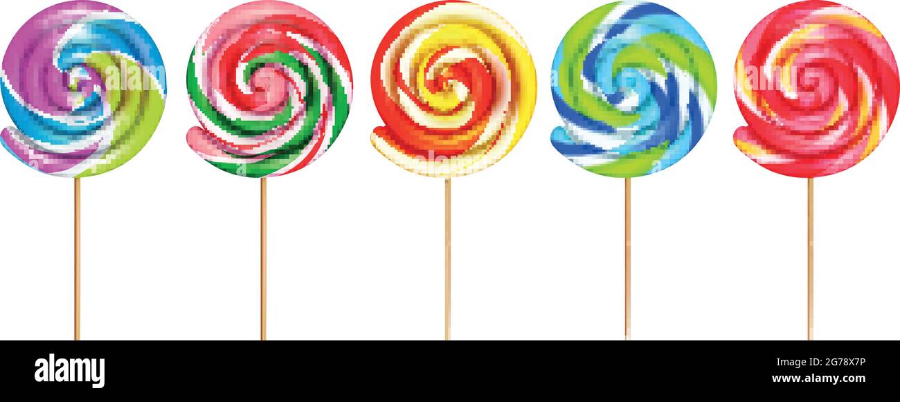 Lollypops realistic set of five striped sweet candies in colors of ...