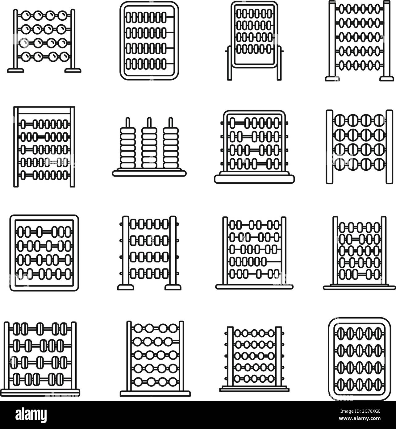 Calculate abacus icons set outline vector. Finance education. Math ...