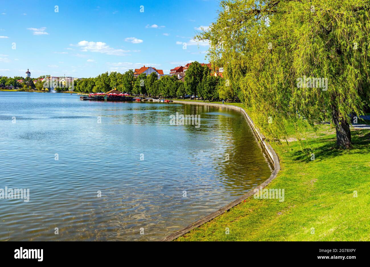 Elk, Poland - June 2, 2021: Panoramic view of Jezioro Elckie lake with ...