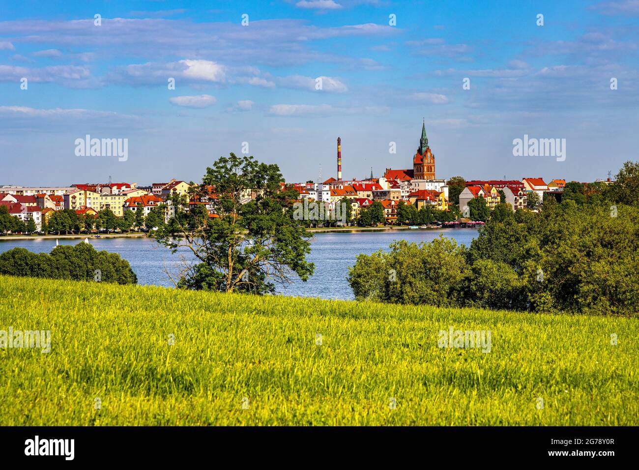 Elk, Poland - June 2, 2021: Panorama of Elk historic city center with ...