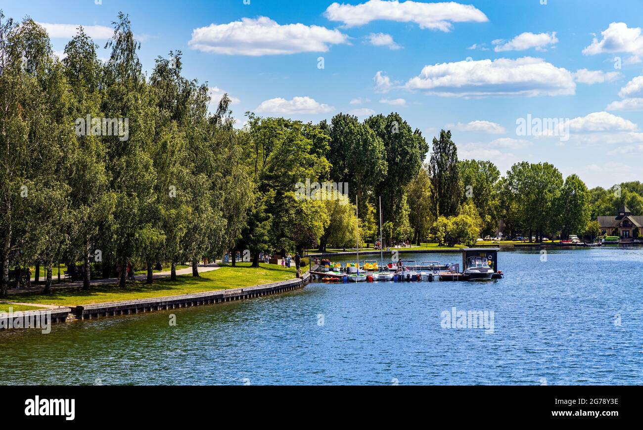 Elk, Poland - June 2, 2021: Panoramic view of Jezioro Elckie lake with ...
