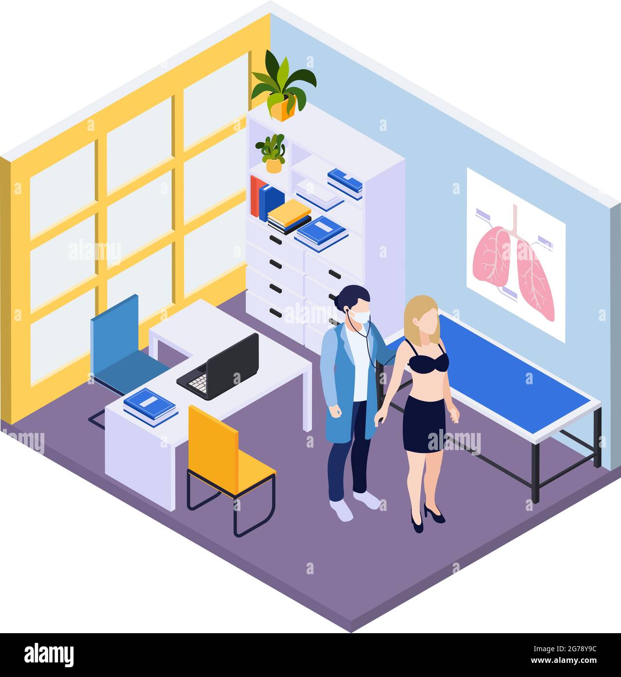 Medical testing isometric background with doctor listening to patient ...