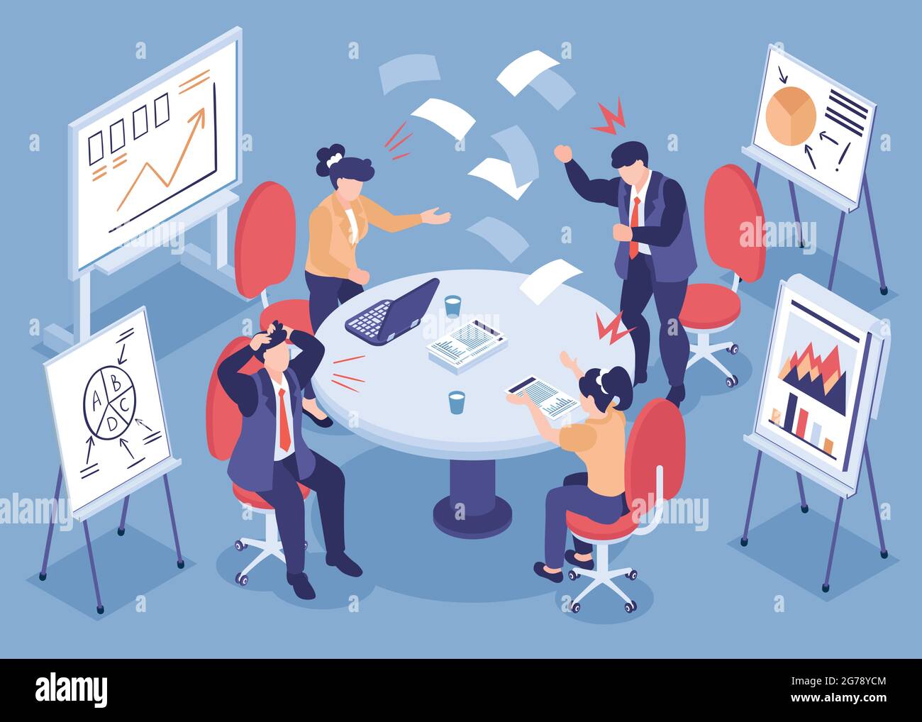 Everyday stress isometric background with emotional employees ...