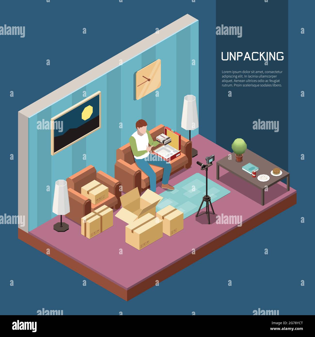 Unpacking new camera Stock Vector Images - Alamy