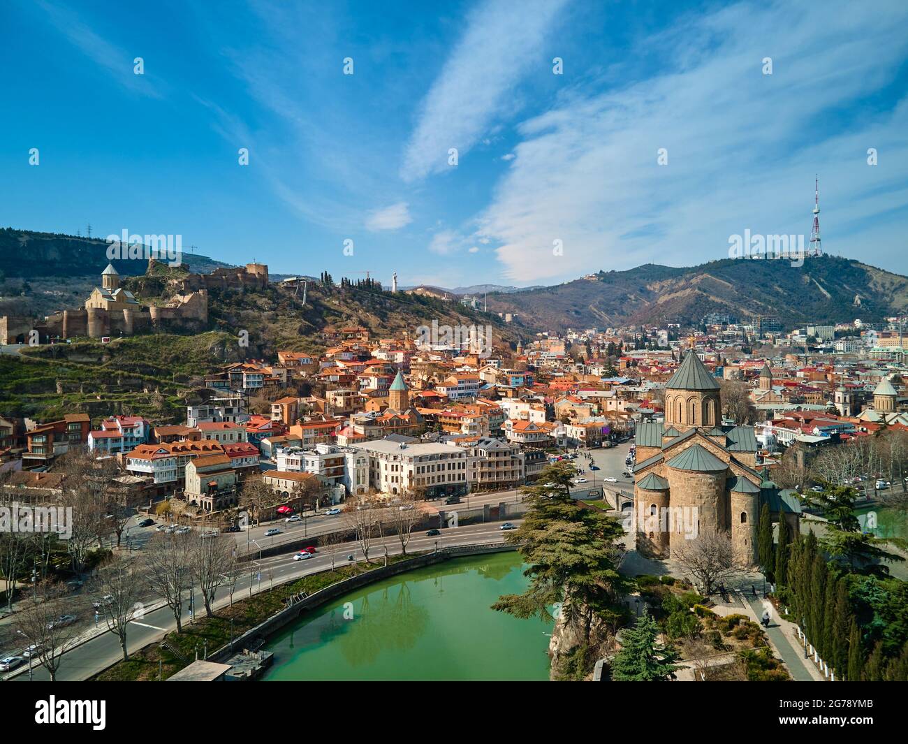 aerial photo. City landscape of Tbilisi and the Kura river. Tbilisi ...