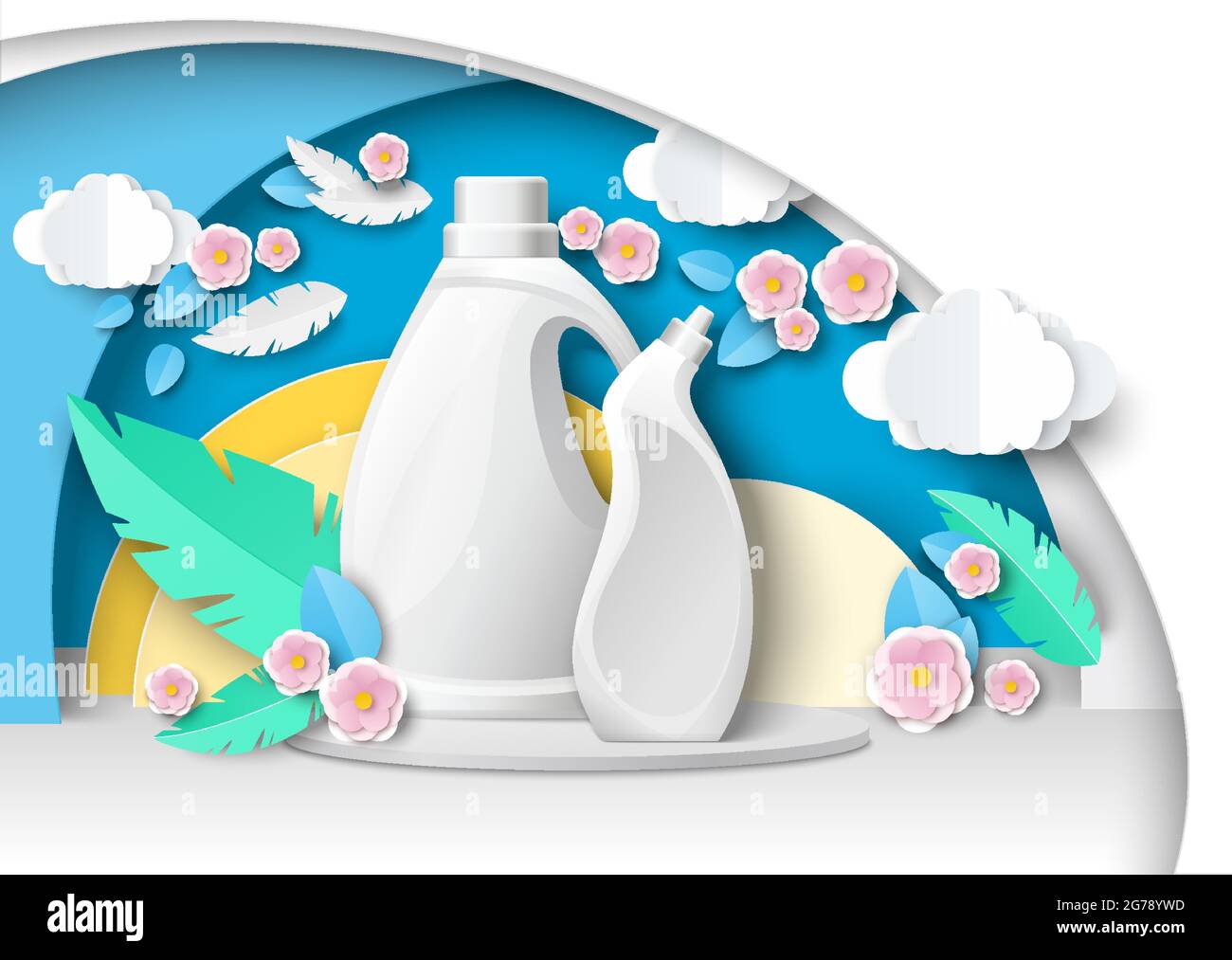 Liquid cleaner packaging plastic bottle mockups on podium, paper cut ...