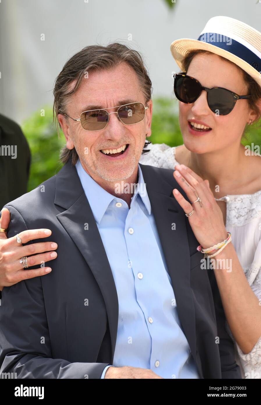 Cannes, France, 12 July 2021 Tim Roth and Vicky Krieps at the photocall ...