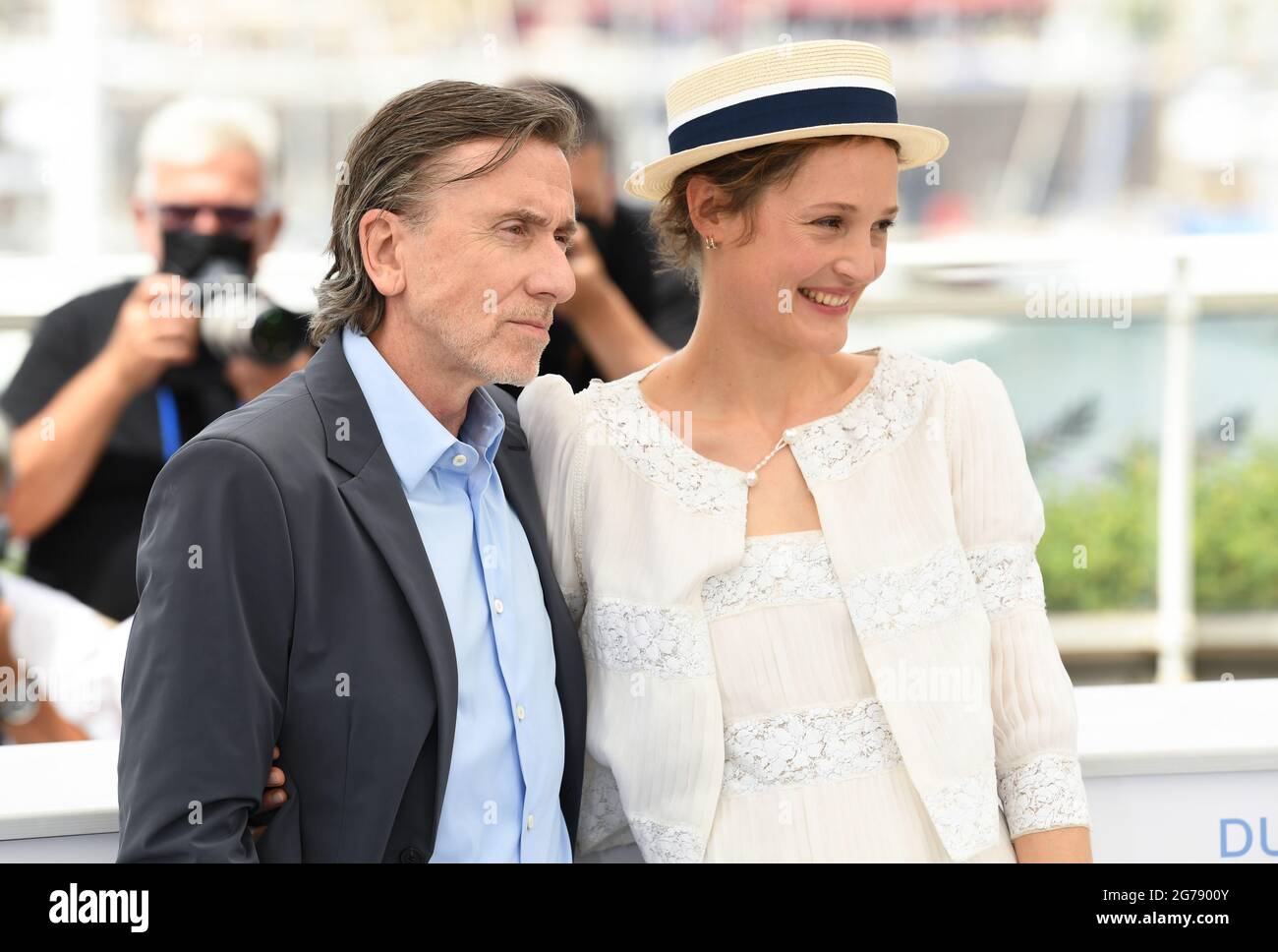 Cannes, France, 12 July 2021 Tim Roth and Vicky Krieps at the photocall ...