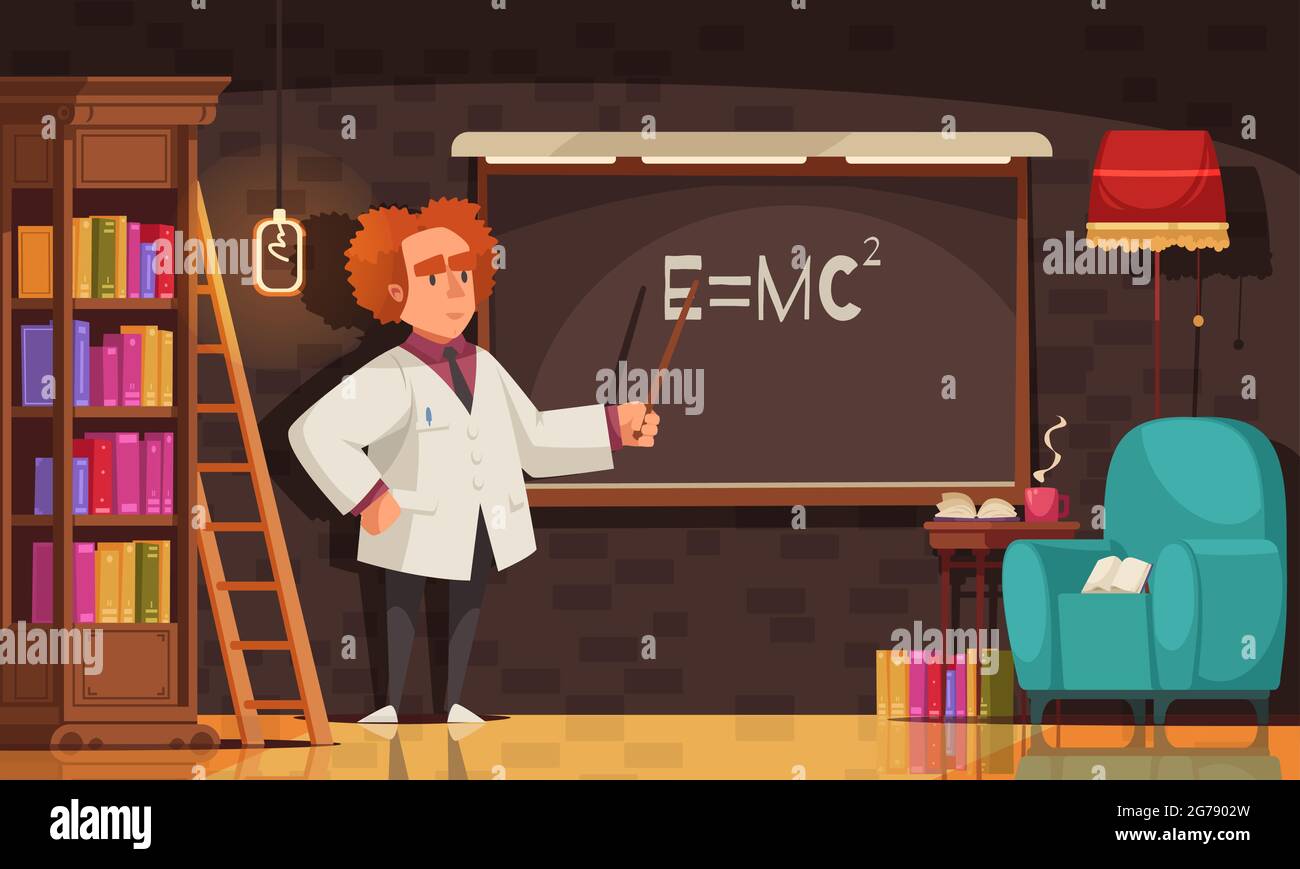 Famous scientist composition with view of man in vintage room with ...