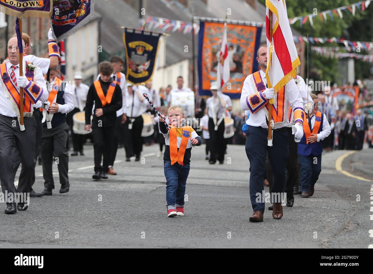 The Orange Order parade in the village of Hillsborough, Co.Down, as ...