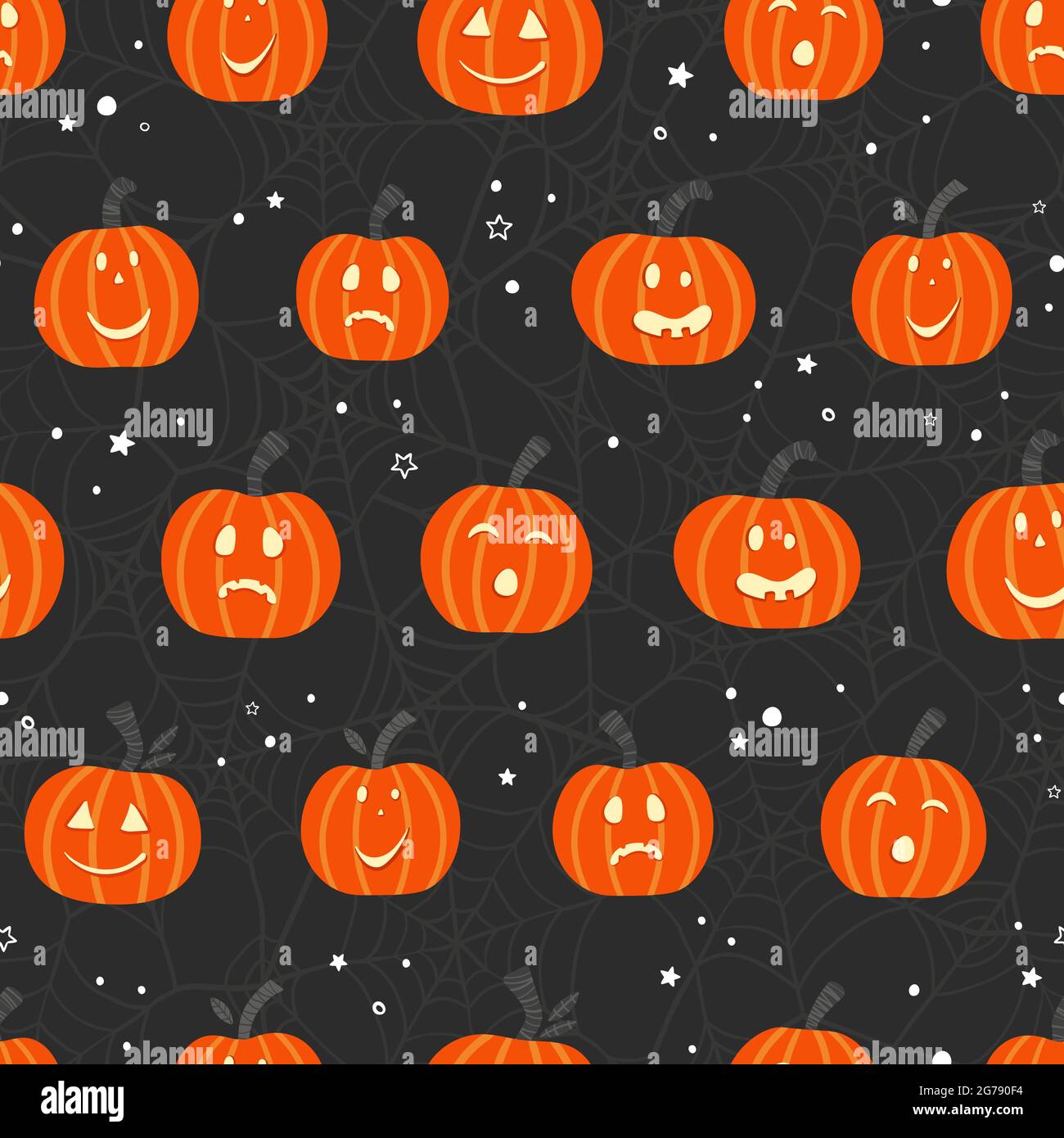 Cute hand drawn Halloween seamless pattern with pumpkins, happy, angry ...