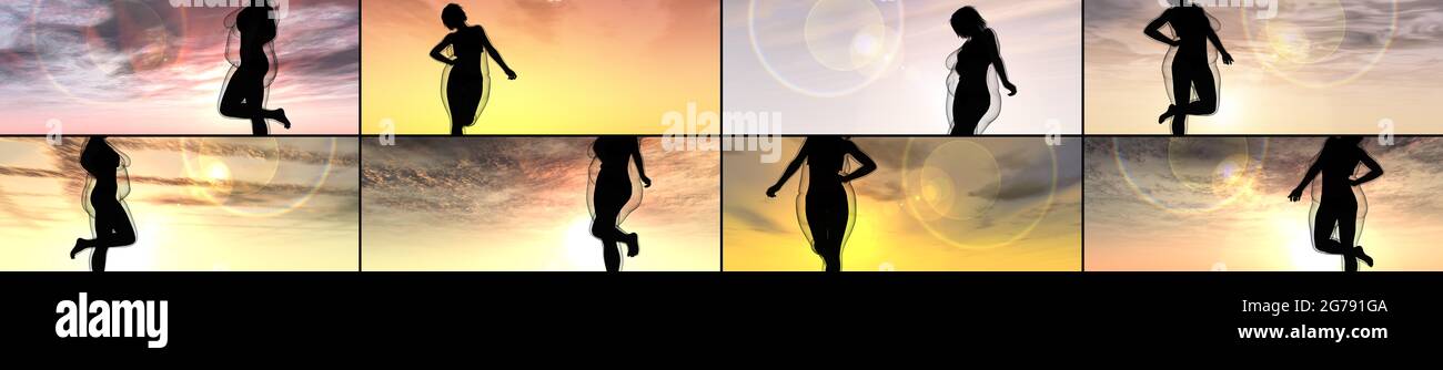 Conceptual fat overweight obese female vs slim fit healthy body after ...