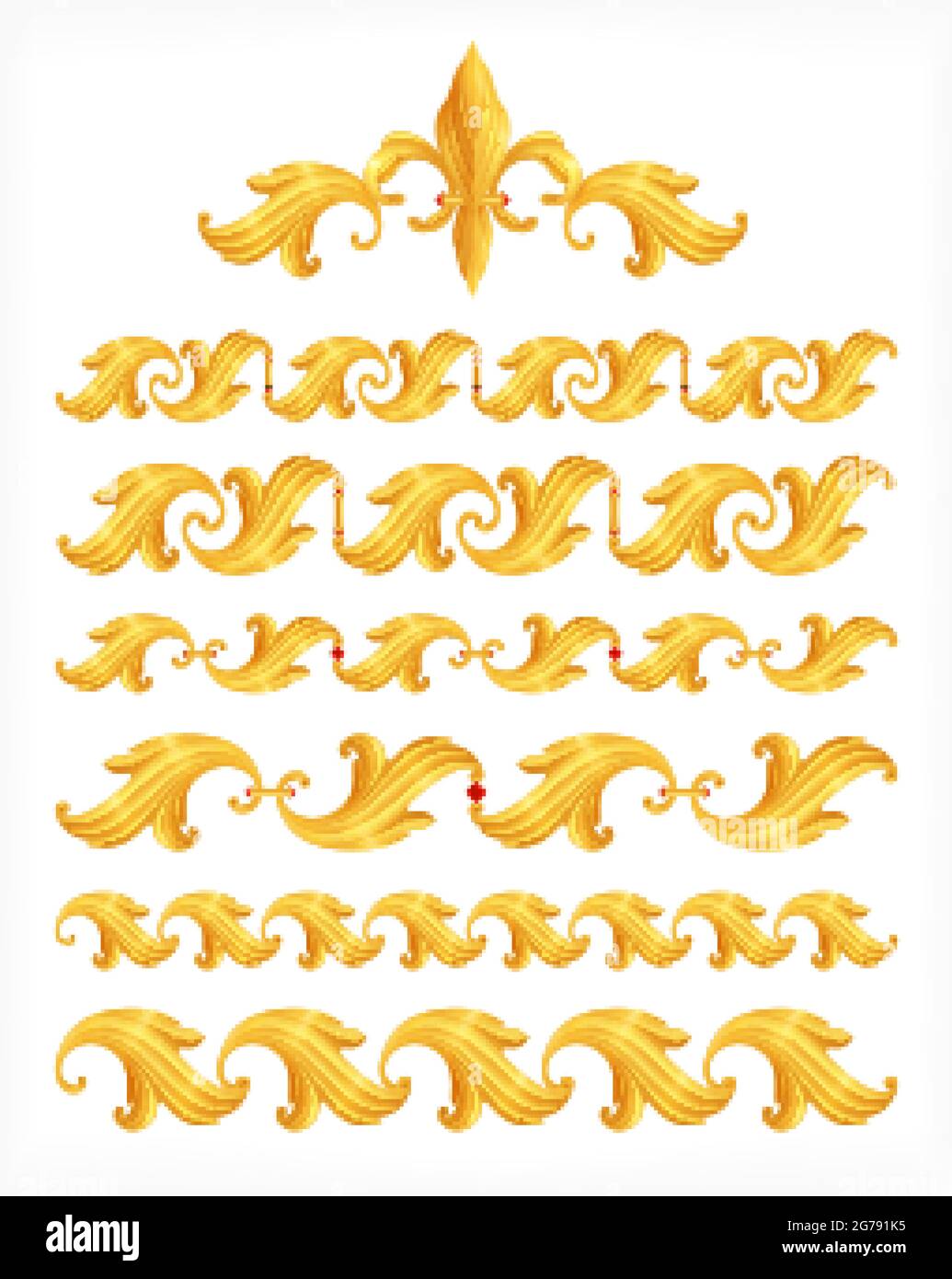 Heraldic decorative elements seamless borders with swirls realistic ...