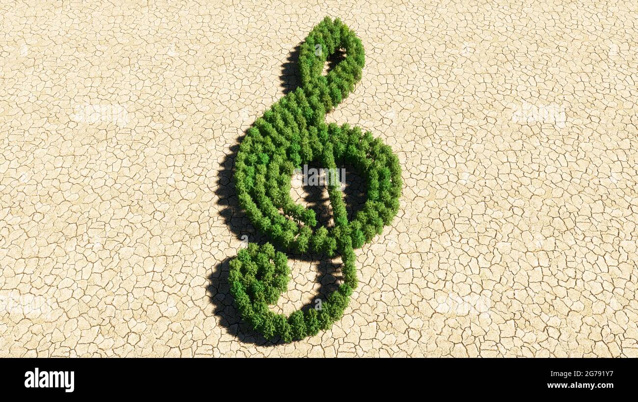 Concept or conceptual group of green forest tree on dry ground ...