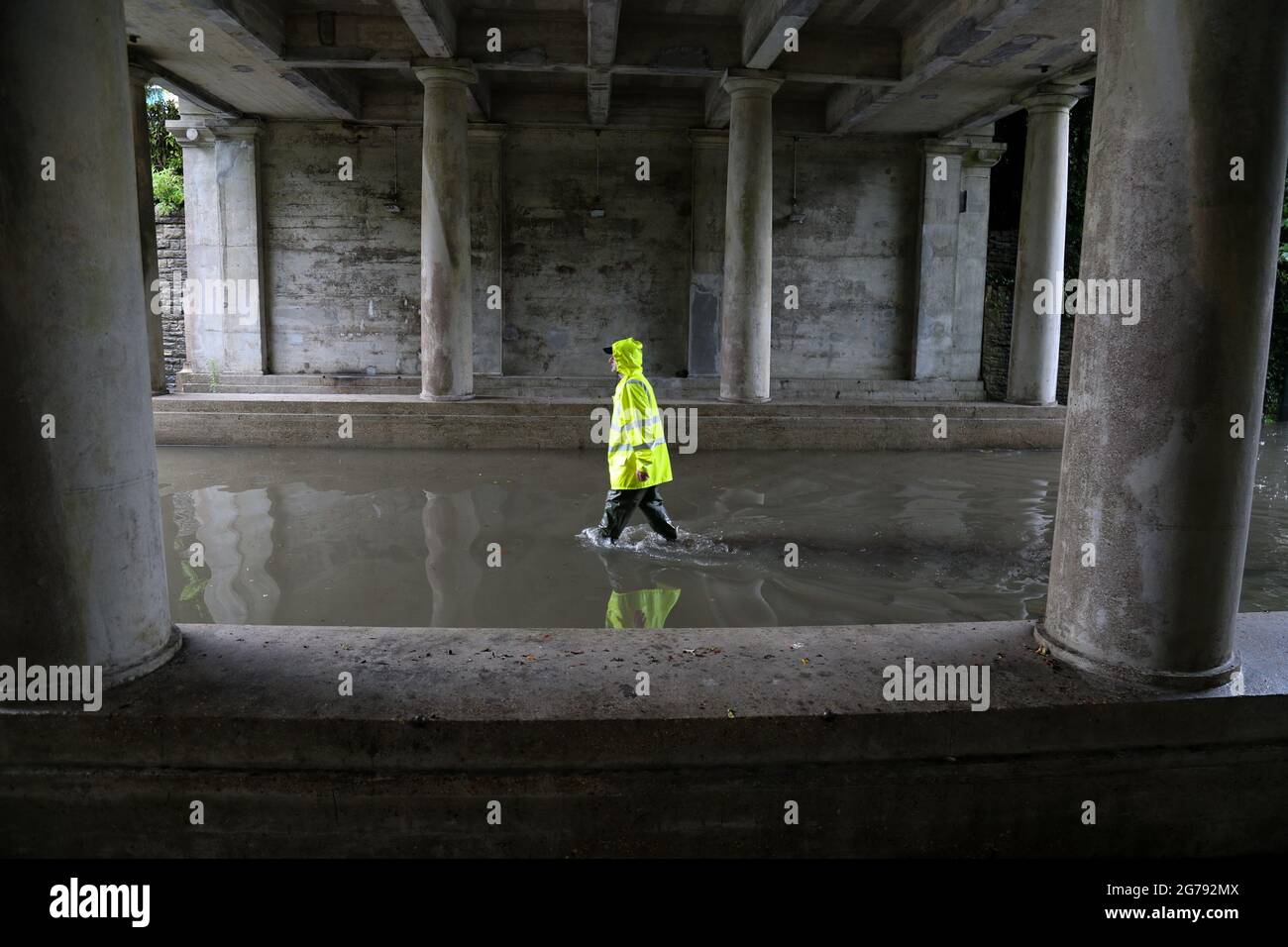 Bournemouth, UK. 12th July 2021. Exceptionally heavy rainfall causes ...