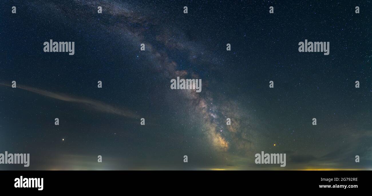 Panorama view universe space shot of milky way galaxy with stars on a ...
