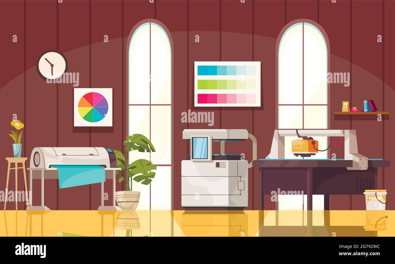 Modern equipment for publishing in printing house office cartoon vector ...