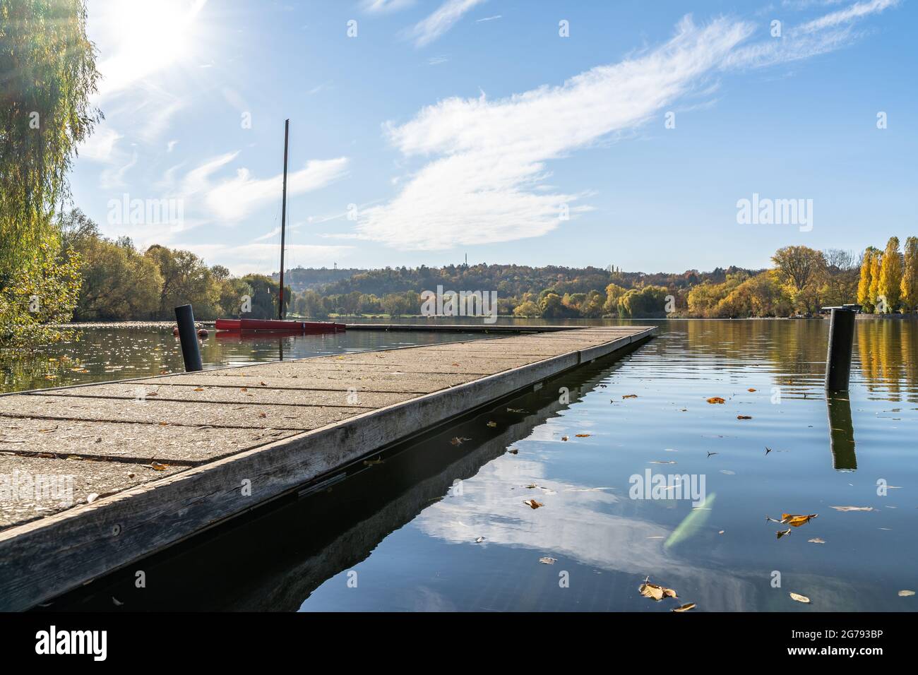 Landing stage at the autumnal max eyth see in stuttgart hi-res stock ...