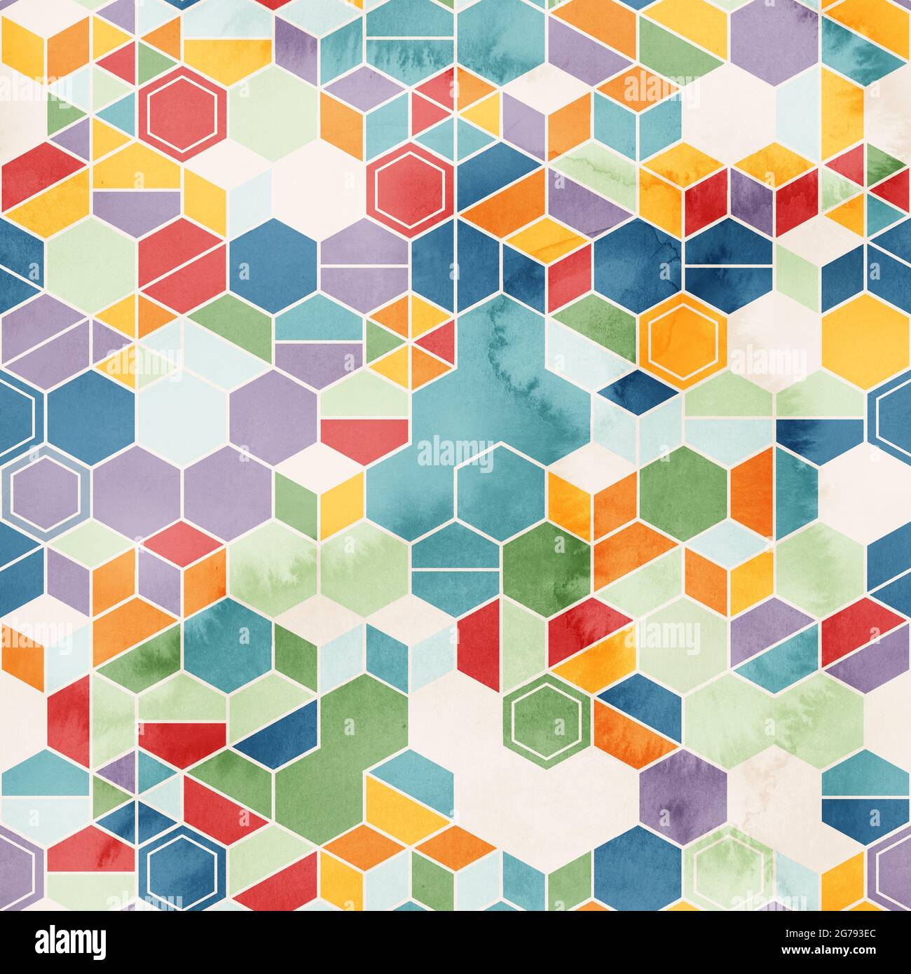 Seamless pattern of hexagons in random colors in watercolor Stock Photo ...