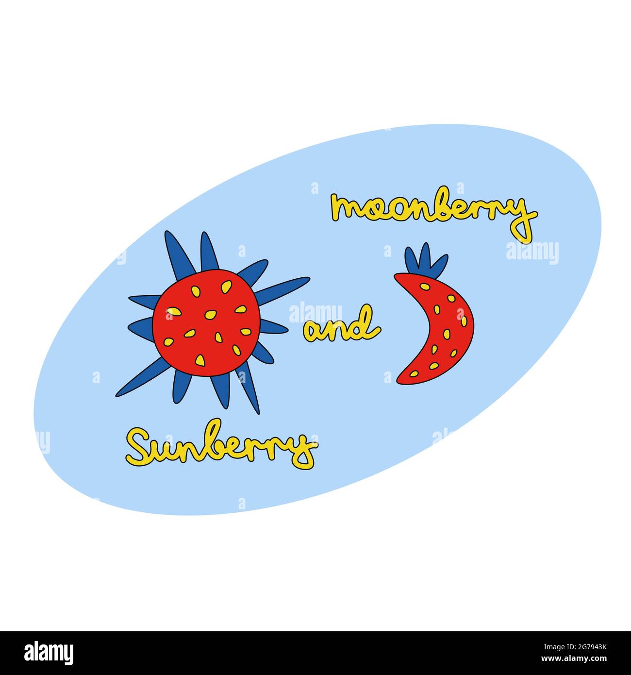 Sun and moon funny stylized like strawberry fruit with lettering sun ...