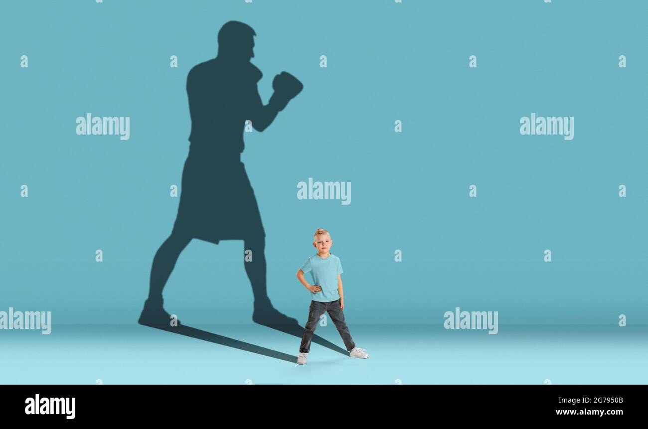 Childhood and dream about big and famous future. Conceptual image with ...