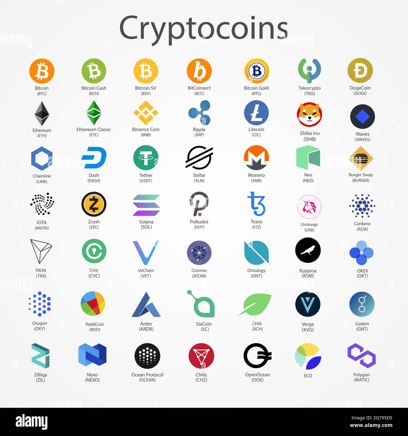 Cryptocurrency vector coins icons isolated on white background Stock ...