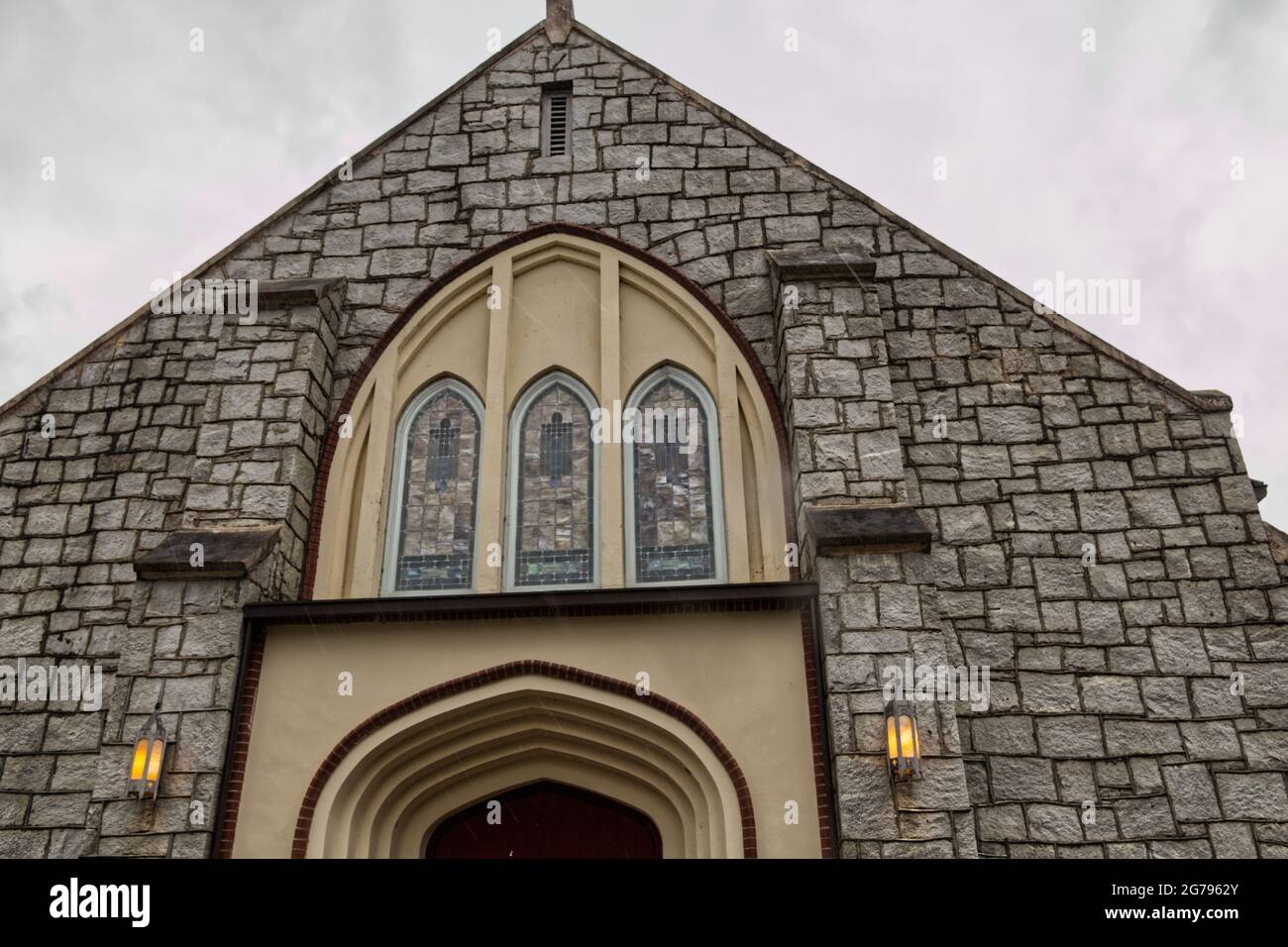 Close up Vintage old gothic windows with stain glass texture and stone ...
