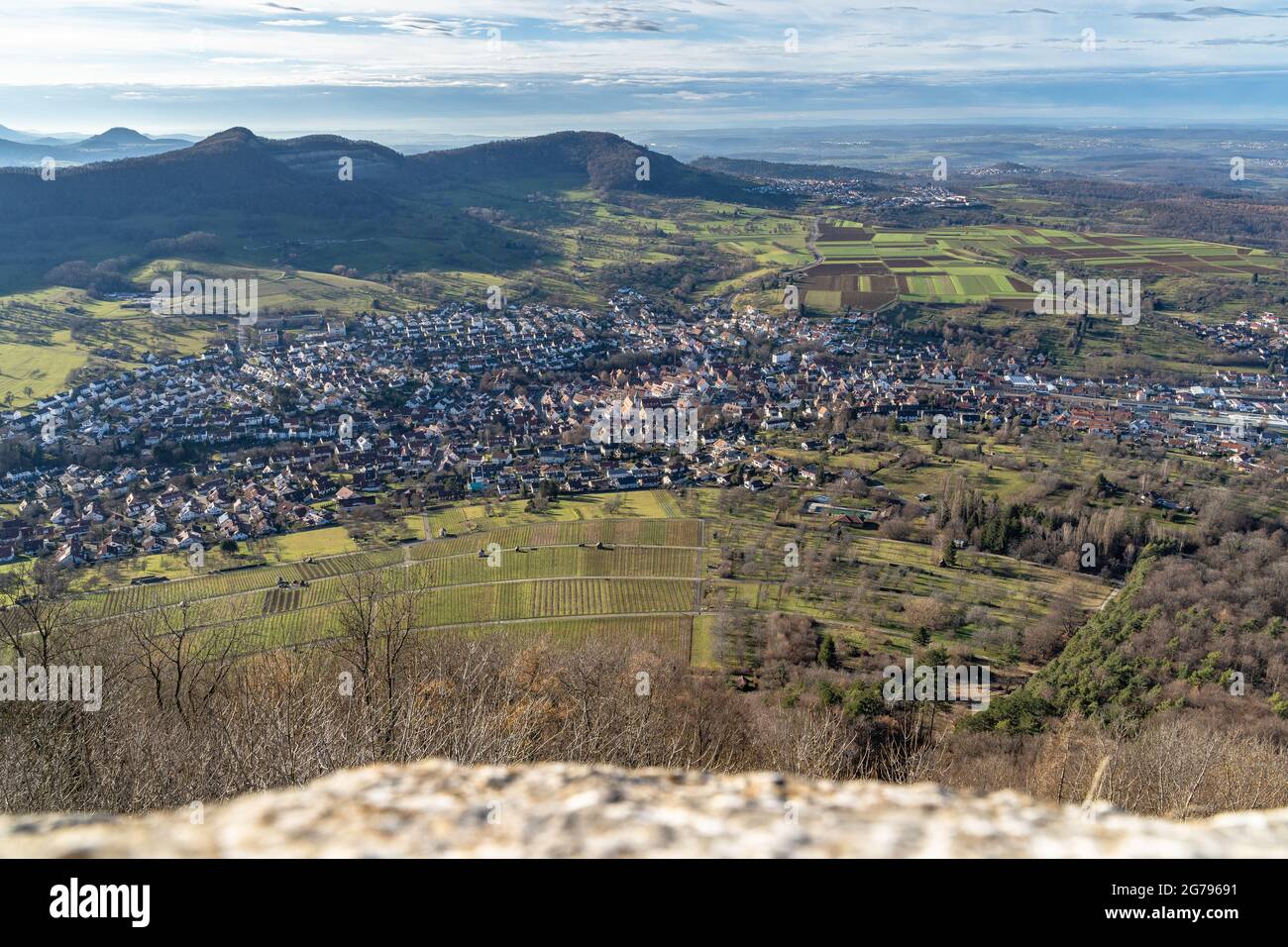 View from hohenneuffen castle into the alb foreland hi-res stock ...