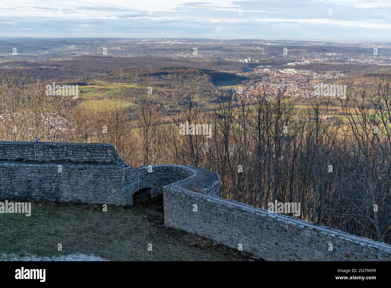Europe, Germany, Baden-Wuerttemberg, Swabian Alb, Neuffen, view from ...