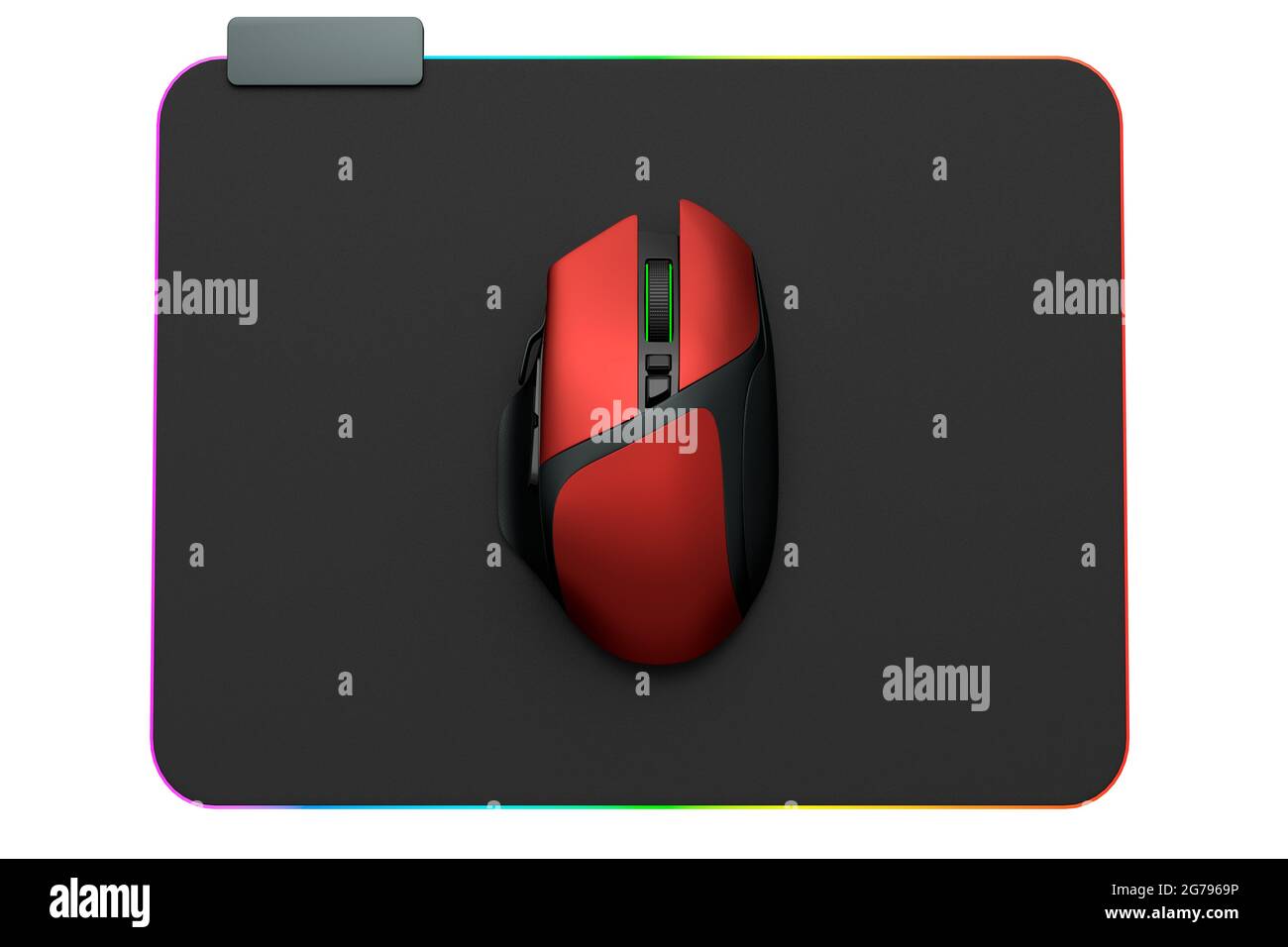 Modern gaming computer mouse on professional pad isolated on white ...