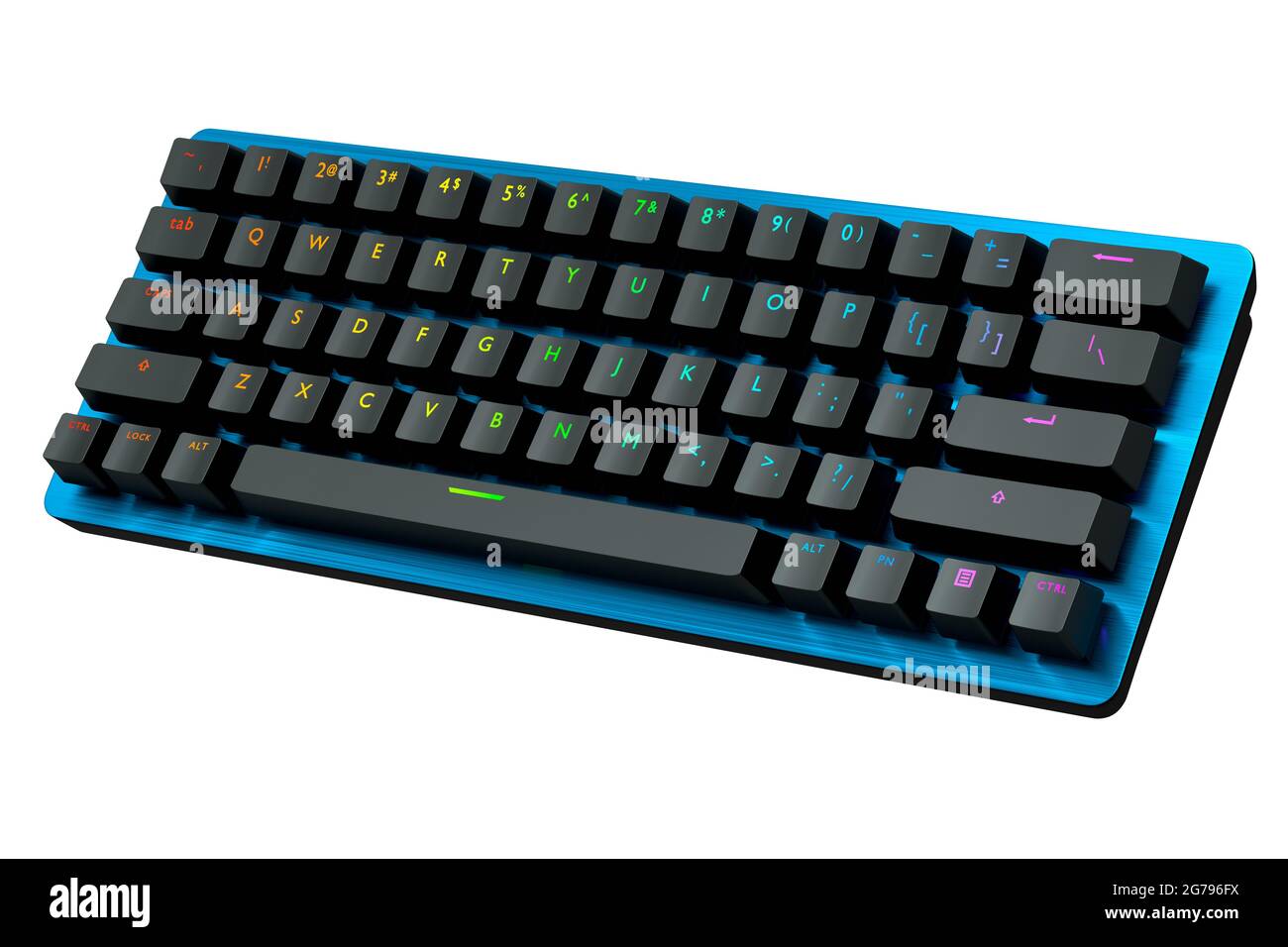 Blue computer keyboard with rgb colors isolated on white background. 3D ...