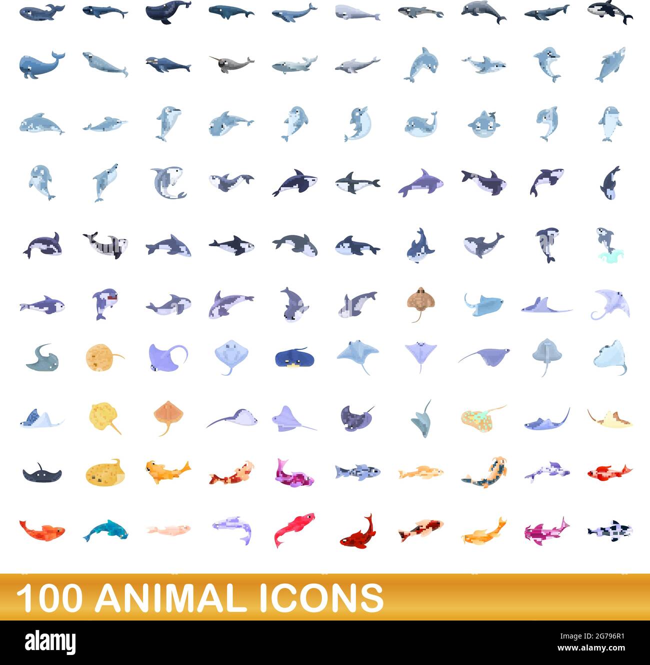 100 animal icons set. Cartoon illustration of 100 animal icons vector ...