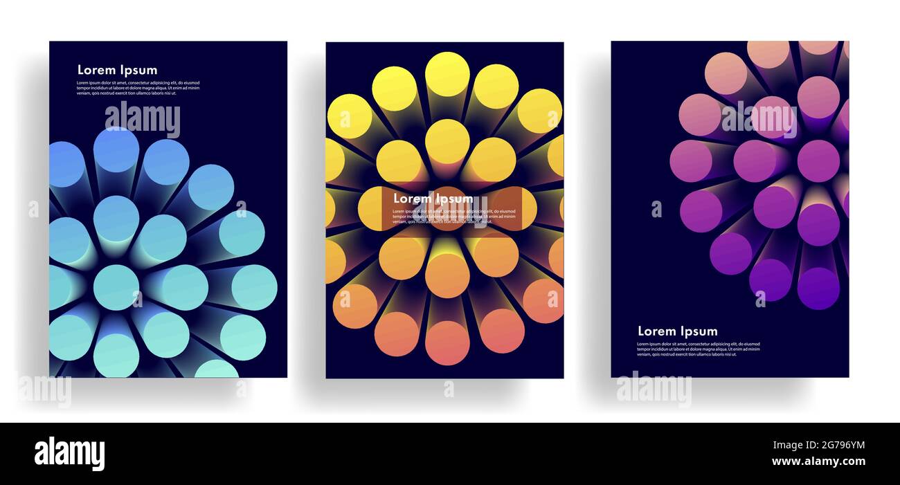 Set of banners or posters with 3d abstract illustration, big cone ...