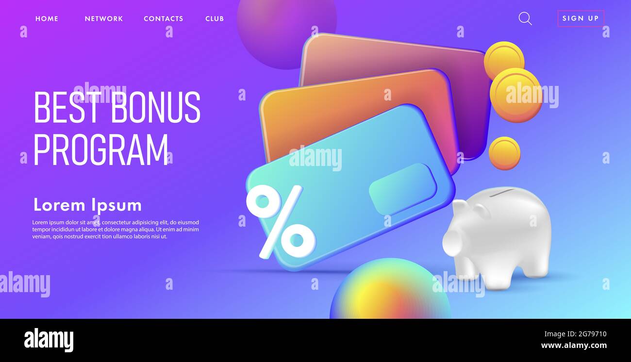 Web banner with 3d illustration of bank credit cards with saving pig ...