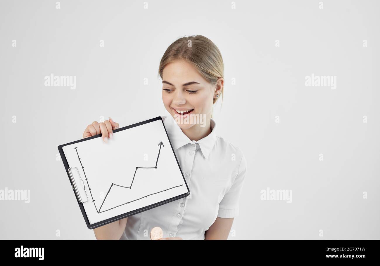 woman holding bouquet table with graph cryptocurrency rising economy ...