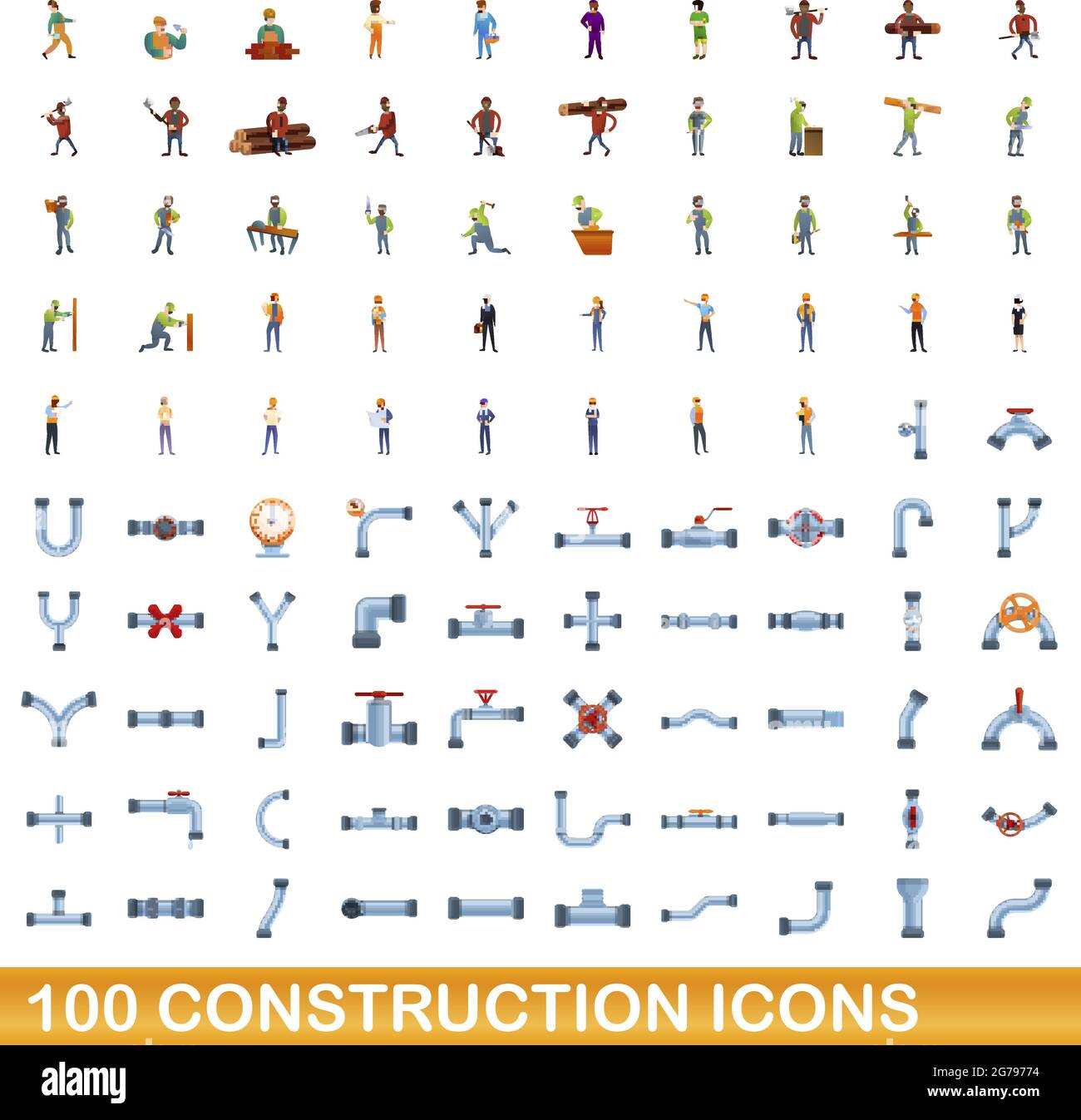 100 construction icons set. Cartoon illustration of 100 construction ...