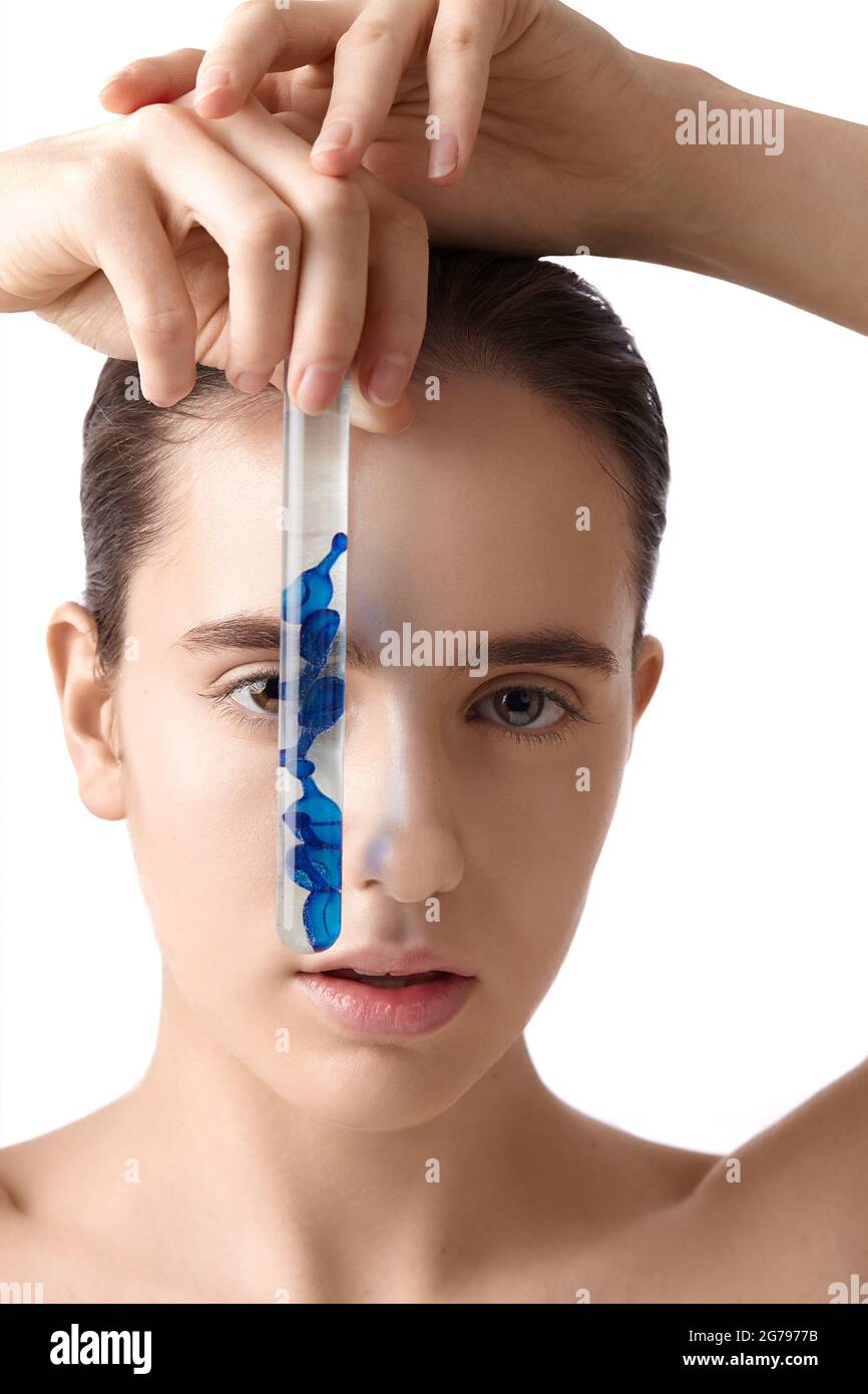 Woman, cosmetics, ampoule, care product, clean fresh beauty Stock Photo ...